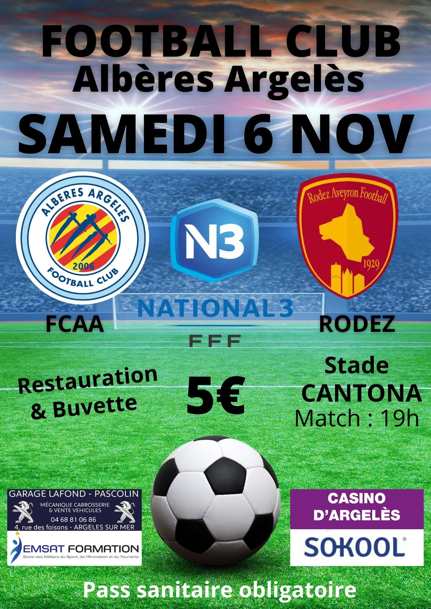 N3 (7e journée) : FC ALBERES ARGELES / RODEZ AVEYRON - FC Albères Argelès